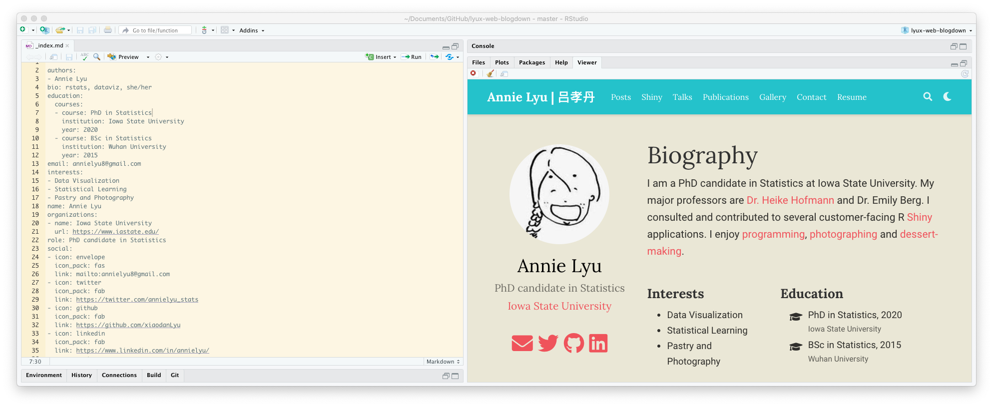 Fun blogdown in R to design a personal website | Annie Lyu | 吕孝丹